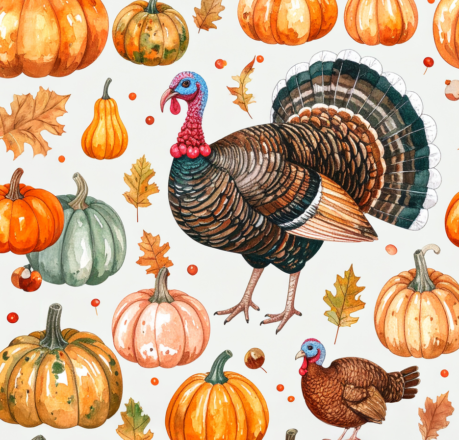 Seasonal Thanksgiving Turkey Printed Fabric by the Yard | Fabric on Demand