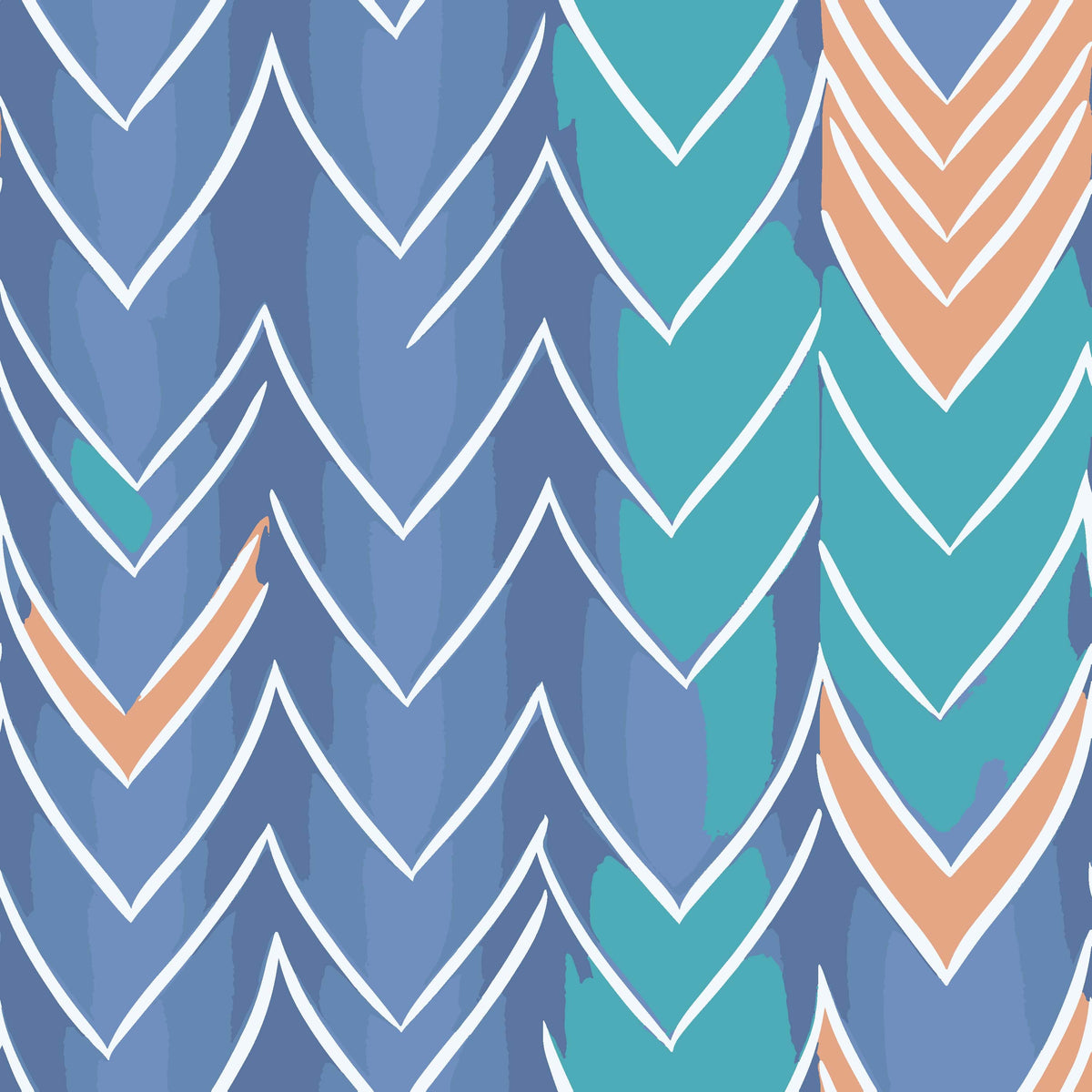 Blue and Orange Chevron Printed Fabric by the Yard | Fabric on Demand