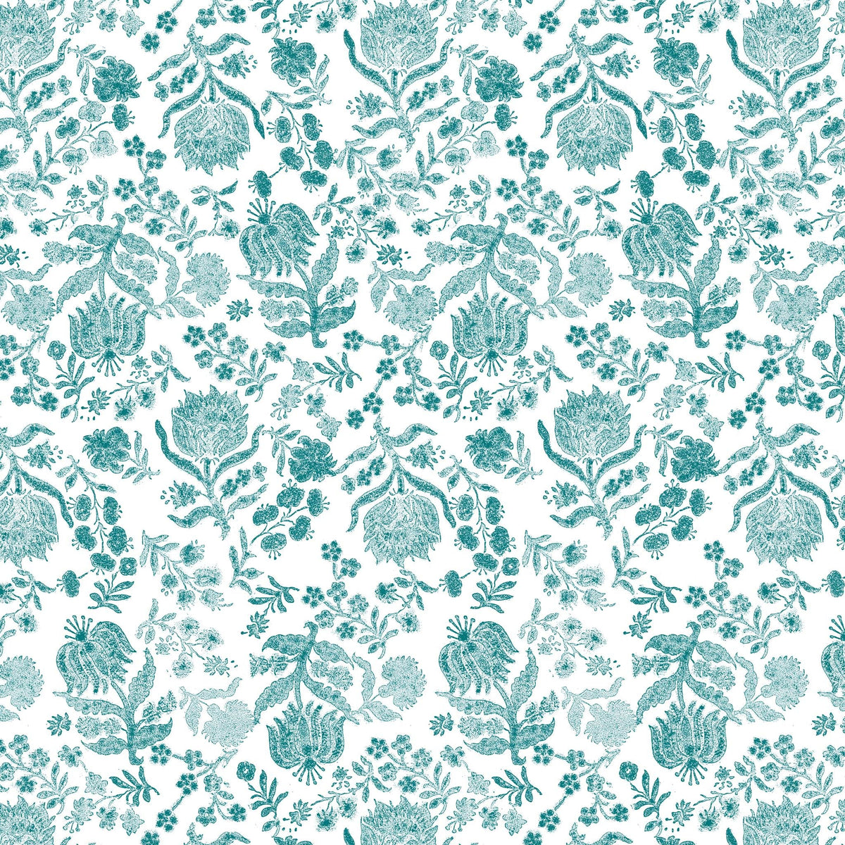 Intricate Teal Floral Printed Fabric by the Yard | Fabric on Demand