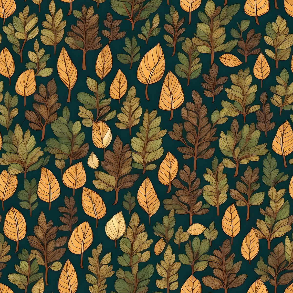 Earthy Leafs and Floral Printed Fabric by the Yard | Fabric on Demand