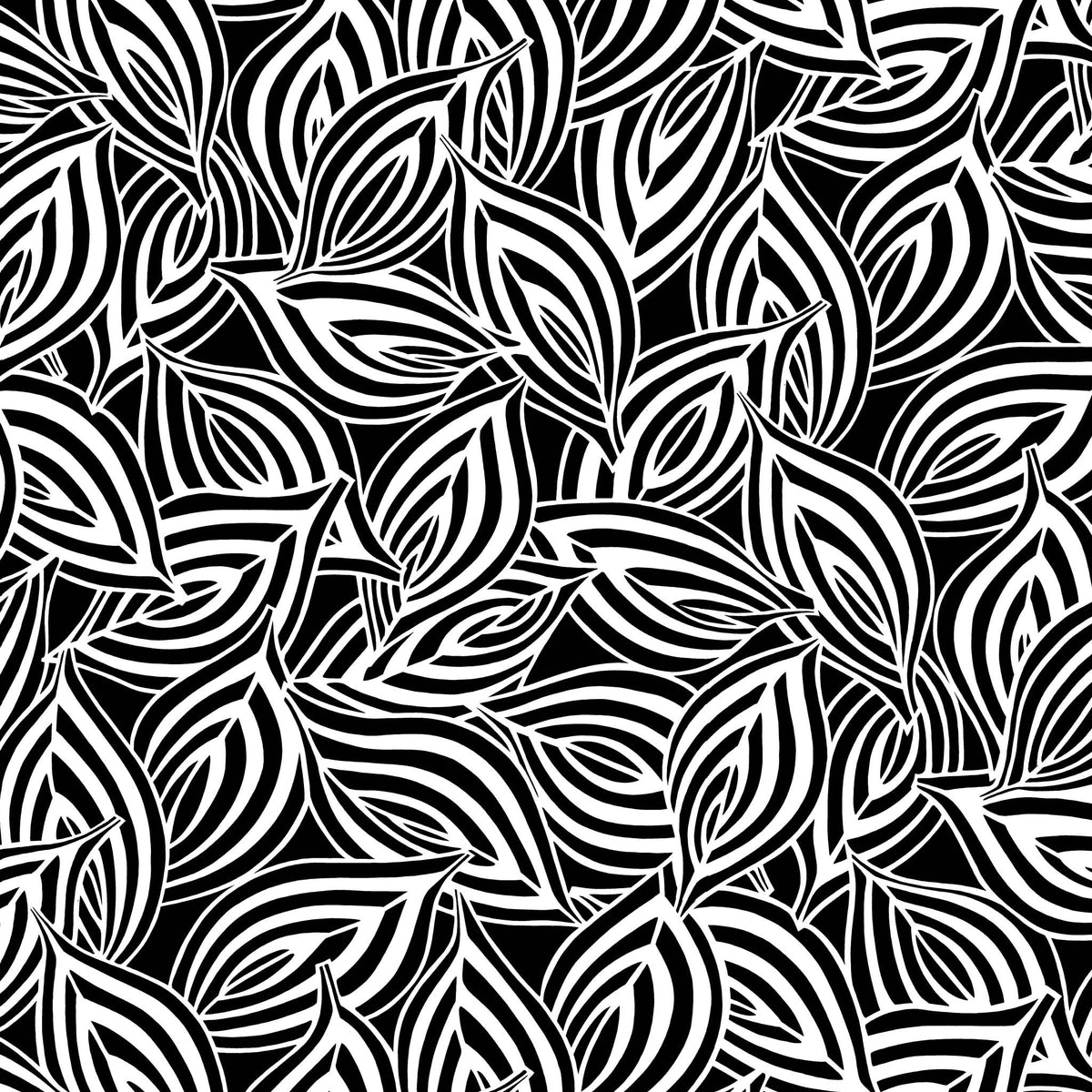 Optical Black and White Leaf Floral Printed Fabric by the Yard | Fabric ...