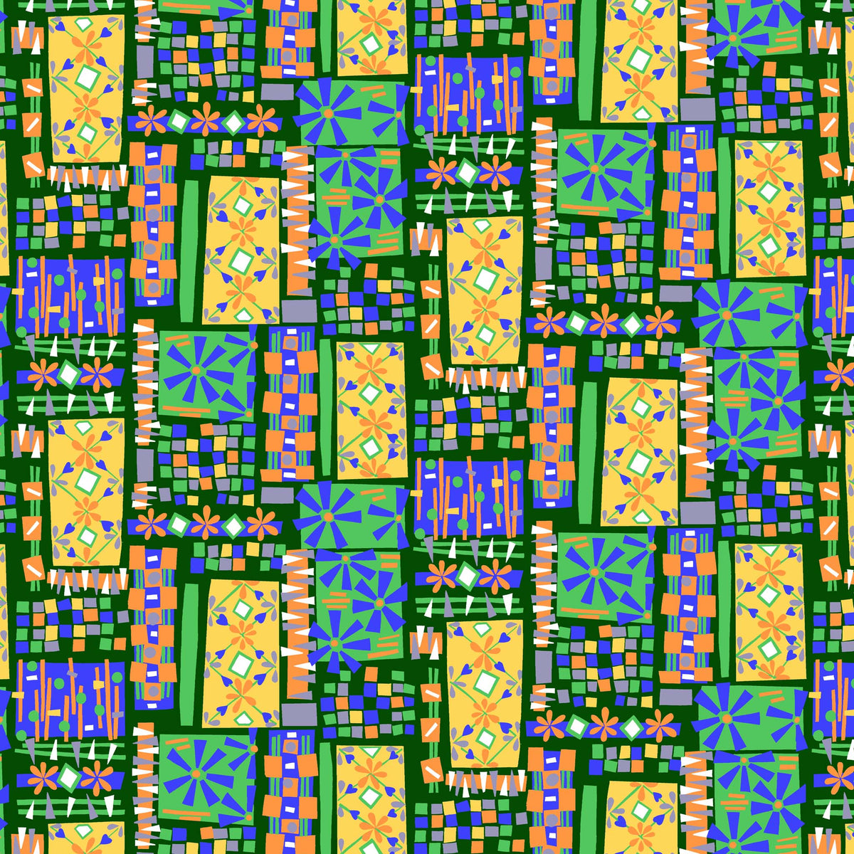 Bright Garden Geo Design Printed Fabric by the Yard | Fabric on Demand