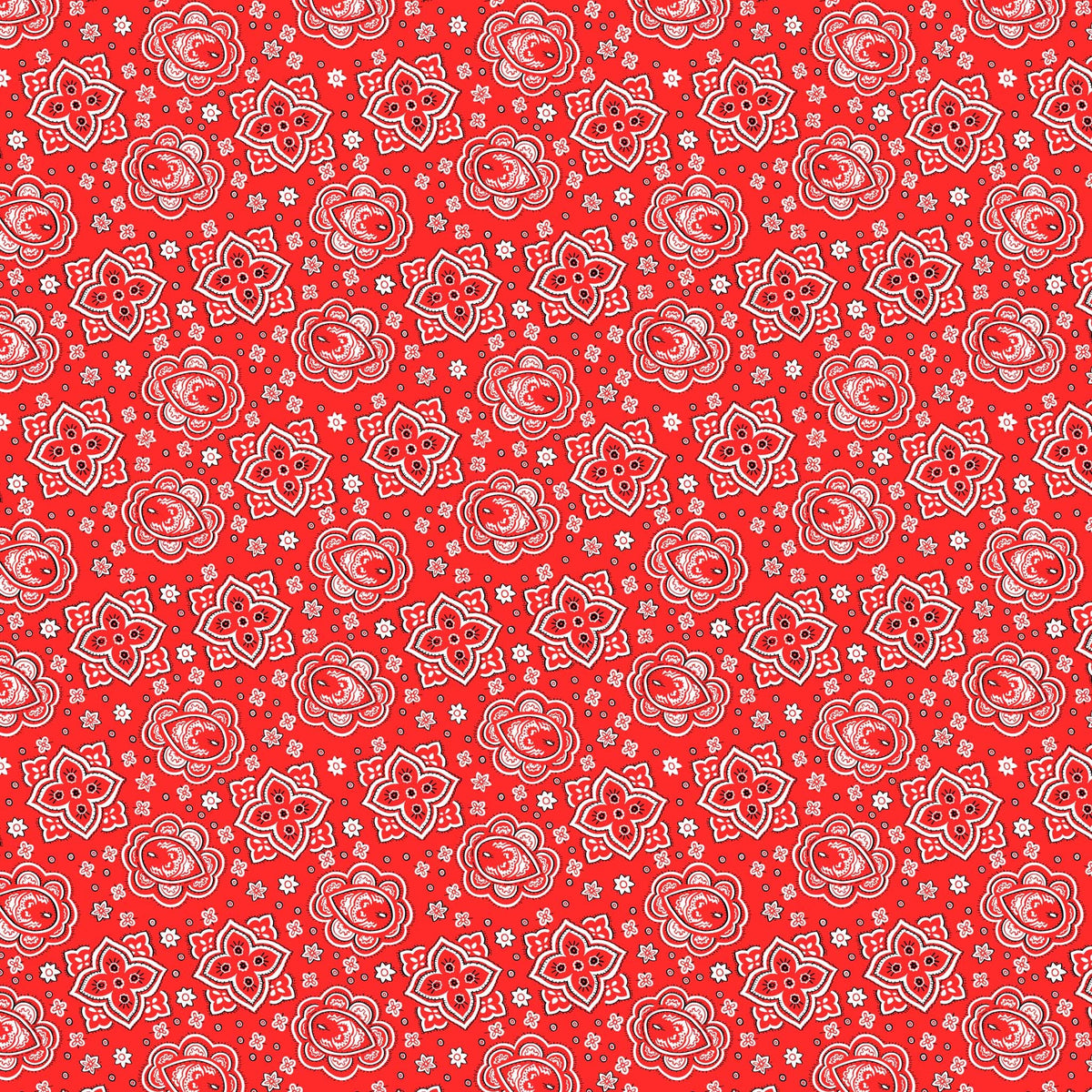 Large Red Bandana Paisley Printed Fabric by the Yard | Fabric on Demand