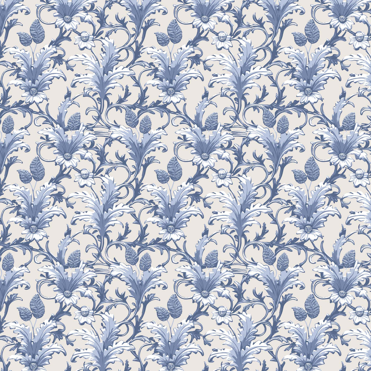 Neutral Vine and Leaf Scroll Printed Fabric by the Yard | Fabric on Demand