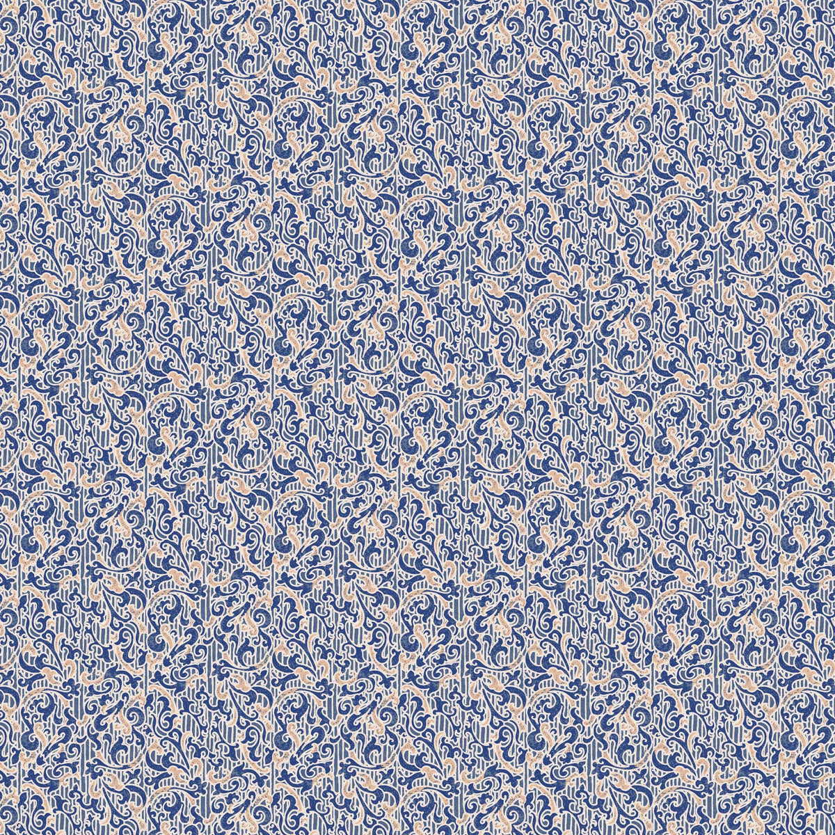 Coastal Lattice Scroll Printed Fabric by the Yard | Fabric on Demand