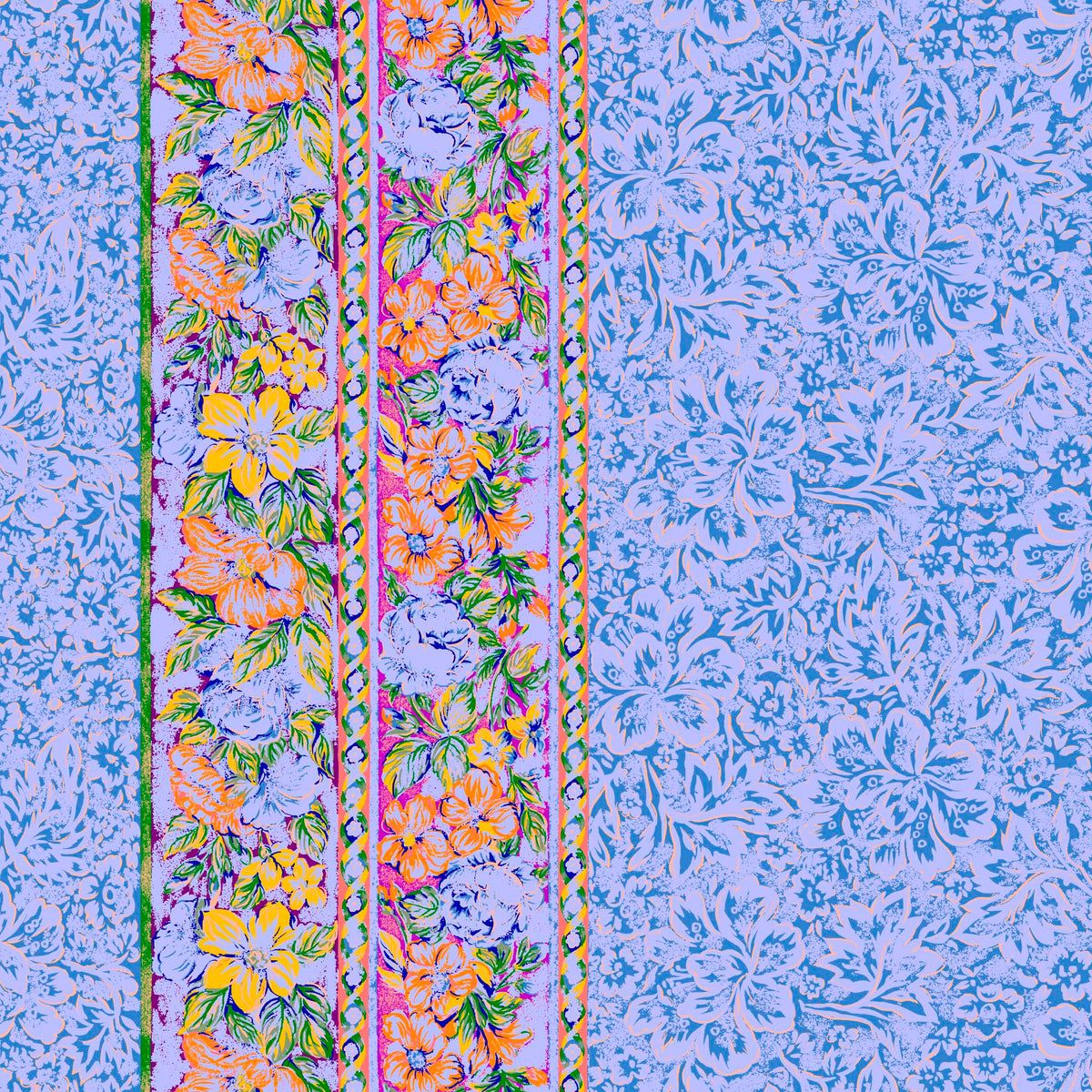 Floral Border Stripe Printed Fabric by the Yard | Fabric on Demand
