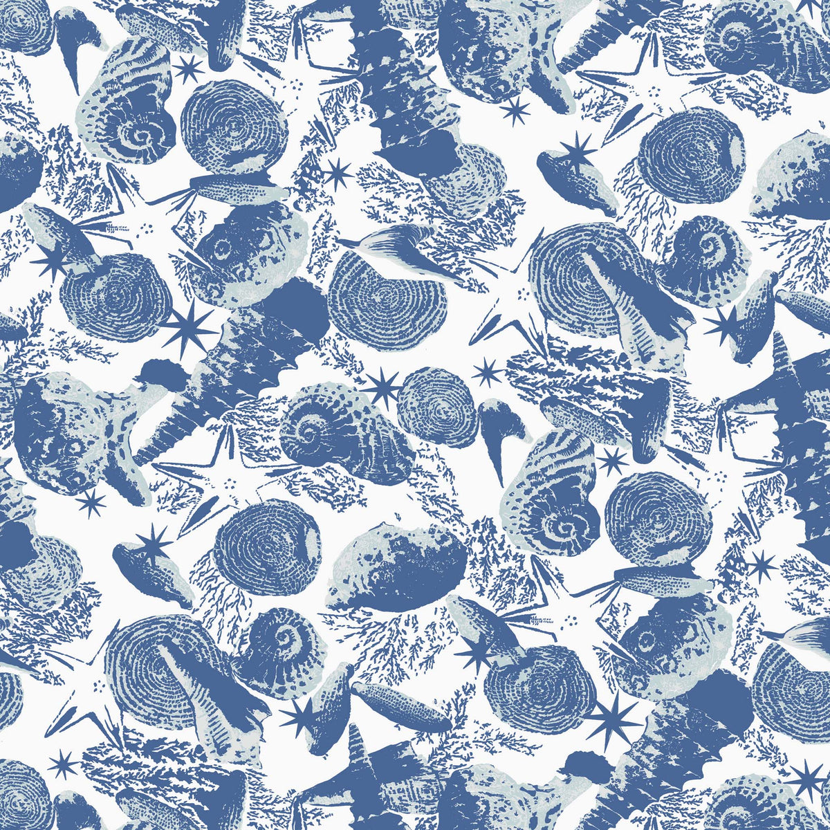 Coastal Seashells Printed Fabric by the Yard | Fabric on Demand