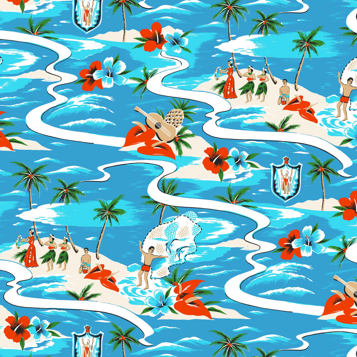 Traditional Tropical Coast Printed Fabric by the Yard | Fabric on Demand