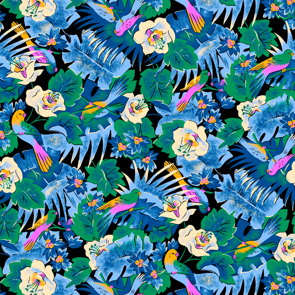 Brushed Tropical Floral and Birds Printed Fabric by the Yard | Fabric ...