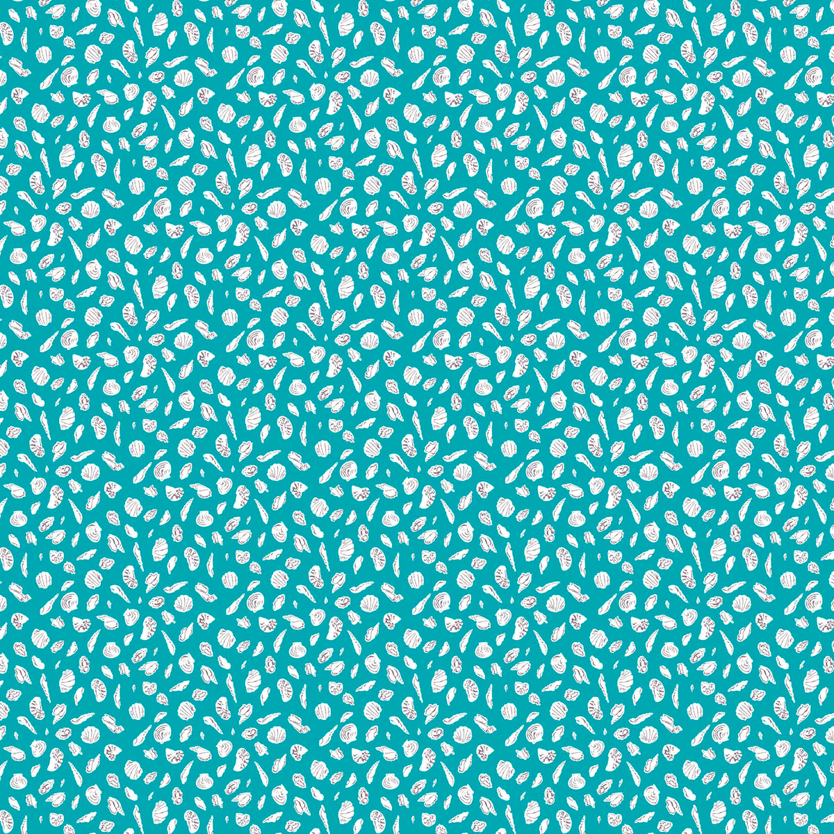 Seashells on Teal Printed Fabric by the Yard | Fabric on Demand